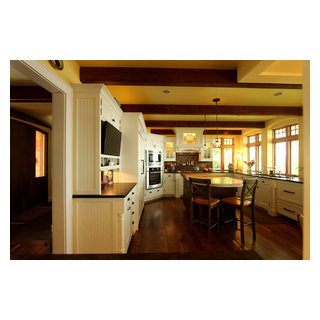 White Inset Cabinets with Beadboard Center Panels in Kitchen Featuring ...