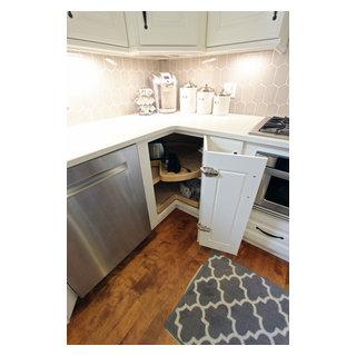 White Kitchen with Espresso Island and Eternia Caringdale Quartz ...