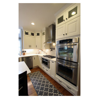 White Kitchen with Espresso Island and Eternia Caringdale Quartz ...