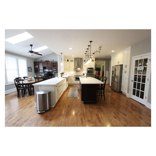 White Kitchen with Espresso Island and Eternia Caringdale Quartz ...