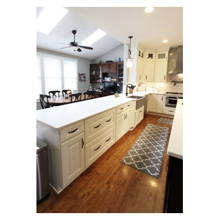 White Kitchen with Espresso Island and Eternia Caringdale Quartz ...