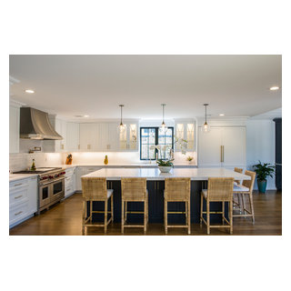 White Modern Kitchen with Compac Quartz Counters and Island ...