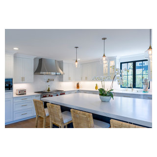 White Modern Kitchen with Compac Quartz Counters and Island - Modern ...