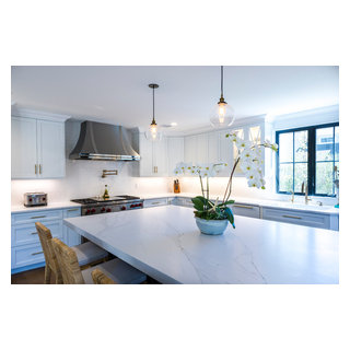 White Modern Kitchen with Compac Quartz Counters and Island - Modern ...
