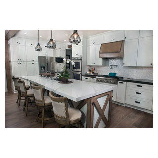 White Shaker Kitchen with wood & metal elements - Country - Kitchen ...