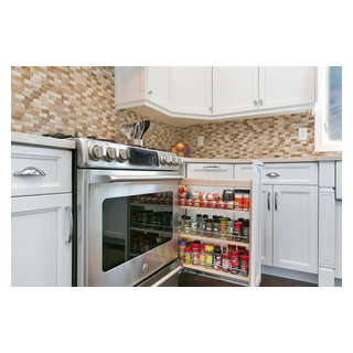 White Transitional Kitchen Staggered Height Cabinets - Transitional ...