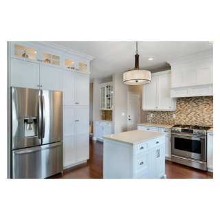 White Transitional Kitchen Staggered Height Cabinets - Transitional ...