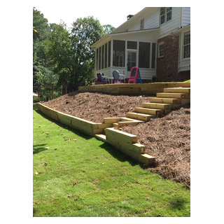 3 Tier PT Timber Walls, PT Timber Steps, Paver Patio, Irrigation, Sod ...