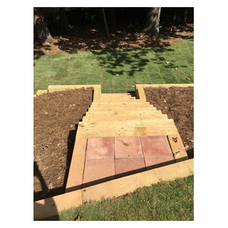 3 Tier PT Timber Walls, PT Timber Steps, Paver Patio, Irrigation, Sod ...
