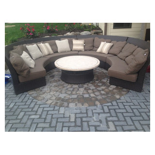 Belgian Block Seating Wall, Granite Boulder Retaining Wall, Paver Patio ...