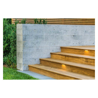 Board Formed Concrete Retaining Wall and Ipe Deck - Modern - Landscape ...