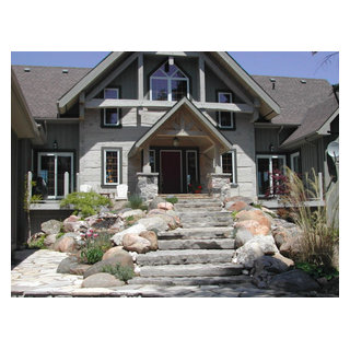 boulder retaining/slab steps/water feature - Rustic - Landscape ...