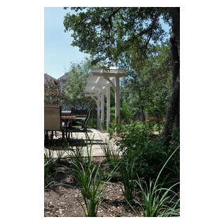 Side View of Outdoor Patio Space with Custom Pergola - Traditional ...