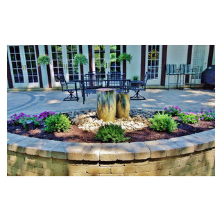 Compass Inlay Patio with Water Feature - Contemporary - Landscape ...