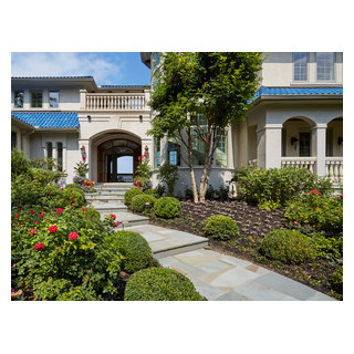 Curved Bluestone Walkway to Grand Entry - Mediterranean - Landscape ...