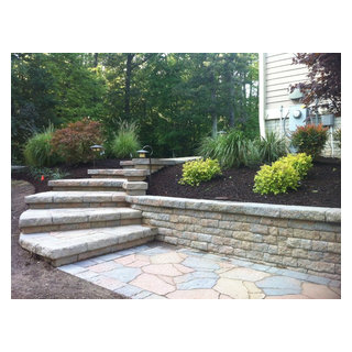 Curved Stone Steps with Lighting & Landscaping - Traditional ...