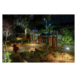 Custom Redwood fence and low voltage lighting. - Contemporary ...