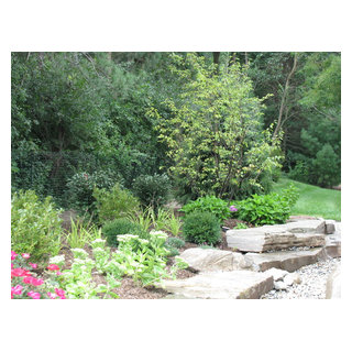 Dry Stream with Stone Wall and Planting Bed - Rustic - Landscape ...