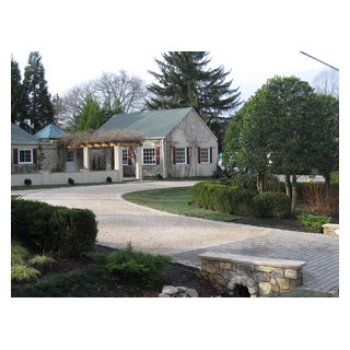 ELEGANT Driveway w granite curb, paver apron & stone culvert wall ...