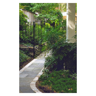 Flagstone and Cobblestone Walkway w Custom Iron Gate - Traditional ...