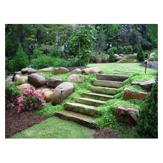 Flagstone Slab Steps, Boulders and Groundcover - Traditional ...