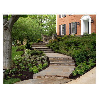 Grand Stone Stairs & Entry w Lightposts - Traditional - Landscape - DC ...