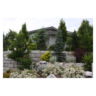 Grey Retaining Wall with Landscaping and Home - Traditional - Landscape ...