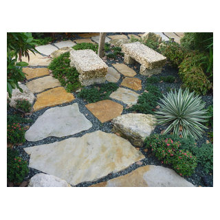 Intimate seating area stepping stone walkway - Transitional - Landscape ...
