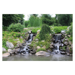 Japanese Garden: stream with double water fall - Traditional ...