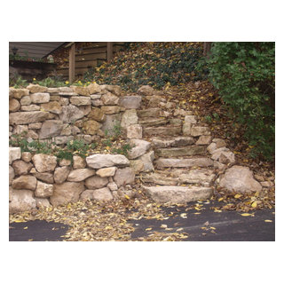 Natural Limestone boulder retaining wall with built in stairway ...