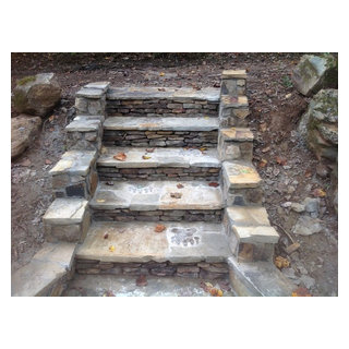 Natural Stone Patio, Steps and Firepit - Rustic - Landscape - Atlanta ...