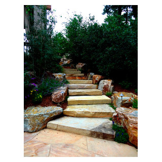 Naturalistic Stone Slab Stairs with Accent Boulders - Rustic ...
