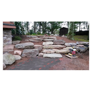 Rural Landscape Design - Fieldstone Wall, Flagstone Path, Boulder Steps ...