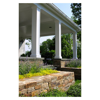 Stone Raised Patio With Overhead Roof Structure In Basking Ridge, New ...