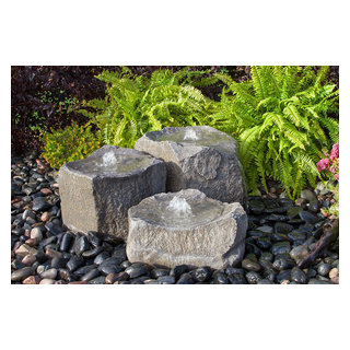 Triple Falls Handcrafted Bubbling Rock Fountain Kit - Transitional ...