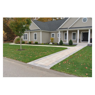 Tuscany and Limestone Front Entry Walkway - Contemporary - Landscape ...