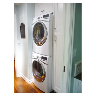 Laundry Stackable Washer & Dryer with White Inset Cabinets ...