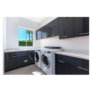 Modern Dark Grey Kitchen with Adriatic in Lead Walnut - Midcentury ...