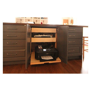 Printer Storage Behind Cabinet Doors with Rollouts Above - Transitional ...