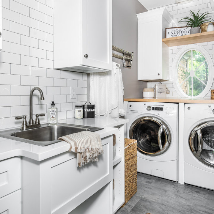 75 Beautiful Laundry Room with Subway Tile Splashback Ideas & Designs ...