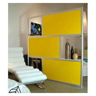 6' Modern Privacy Screen, Yellow panels with Shelves - Modern - Living ...