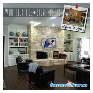 Before & After Living/Dining with Wood Look Tile + Stone Ledgers ...