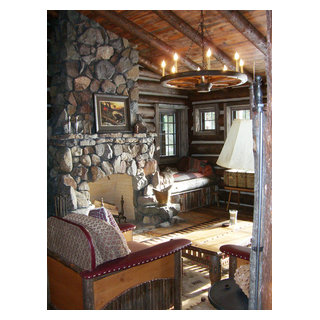 Black & Tan Natural Stone Veneer Fireplace - Rustic - Living Room ...