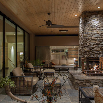 75 Mediterranean Living Room with a Stone Fireplace Ideas You'll Love ...