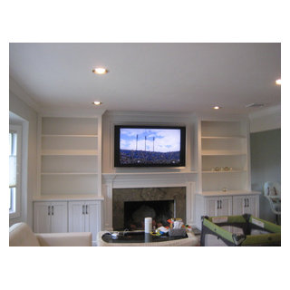 Built in media unit with custom cabinets and shelves - Living Room ...