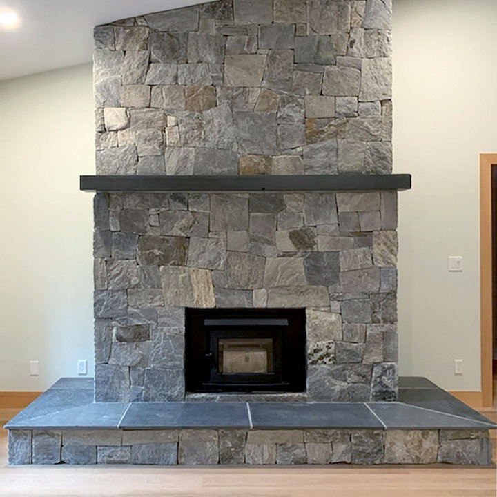 Grey Stacked Stone Fireplace - Photos & Ideas | Houzz