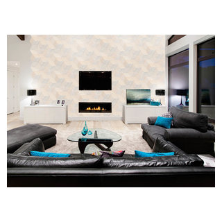 Chiseled Cream Hive Tile Fireplace - Modern - Living Room - Atlanta ...