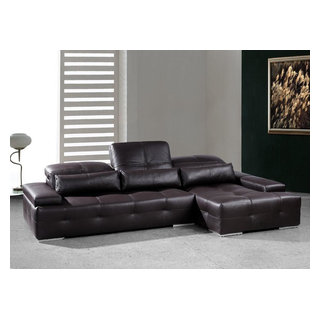 Chocolate Brown Sectional Sofa with Adjustable Headrests - Modern ...