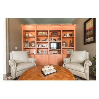 Cozy and Colorful Den with Built in Bookcase - Transitional - Living ...