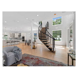 Curved Floating Stairs in Open Concept Home - Moderne - Salon - Boston ...